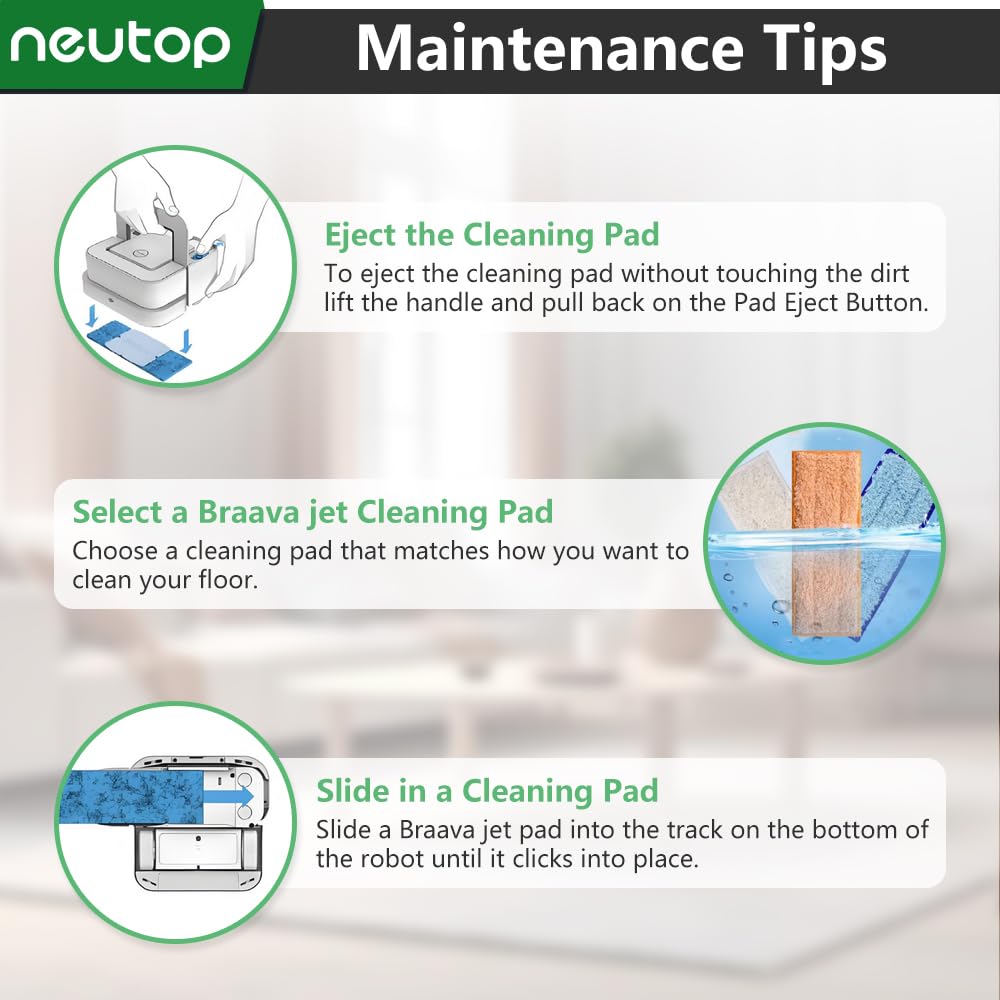 Neutop Mop Pads Compatible with iRobot Braava Jet 200 Series 240 241 244 245 250 Robot Mops, Washable and Reusable, 4 Wet 4 Dry 4 Damp.