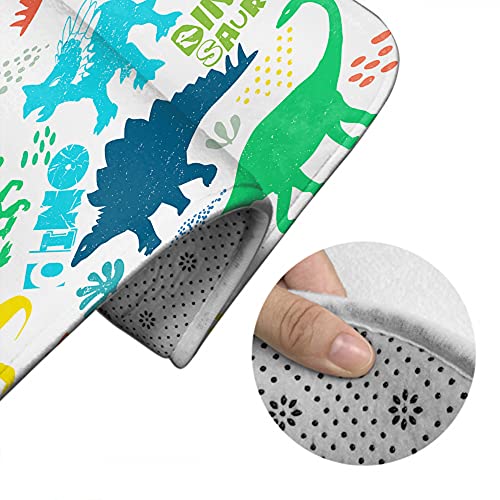 WONDERTIFY Dino Pattern Bathroom Antiskid Pad T-Rex Dinosaur Triceratops 3 Pieces Bathroom Rugs Set, Bath Mat+Contour+Toilet Lid Cover