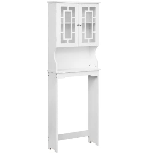 RICHRYCE Over-The-Toilet Storage, Wooden Bathroom Organizer, with 2 Glass Doors & Adjustable Shelf,Over Toilet Cabinets for Bathroom,67.1''L x 23.6''W x 8.5''H,(White)
