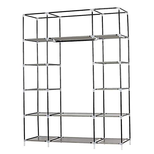 Vasitelan Portable Clothes Closet, Non-Woven Fabric Wardrobe with Hanging Rods, Shelves, Storage Organizer,52.4 x 18.1 x 67 Inch (Grey)