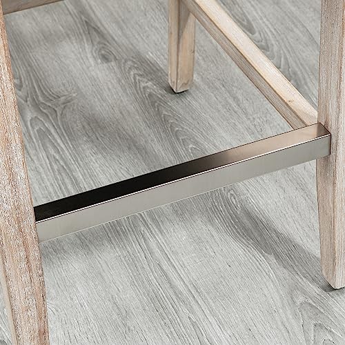HOMCOM Counter Height Bar Stools Set of 2, 27" Seat Height Upholstered Barstools, Farmhouse Kitchen Island Stools with Nailhead-Trim, Tufted Back and Wooden Legs, Light Gray