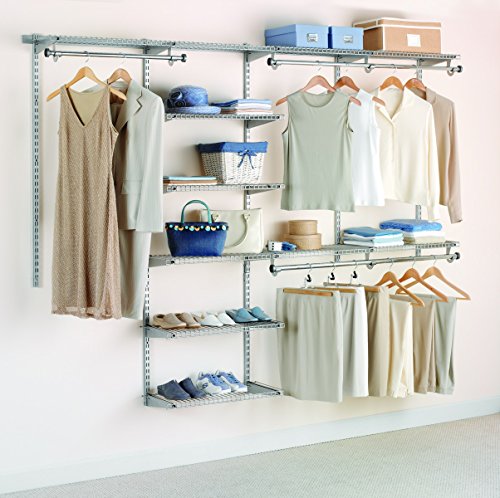 Rubbermaid Configurations Deluxe Closet Kit, Titanium, 4-8 Ft. & Configurations Shoe Shelf, Titanium, Closet Space Saving Shoe Organization