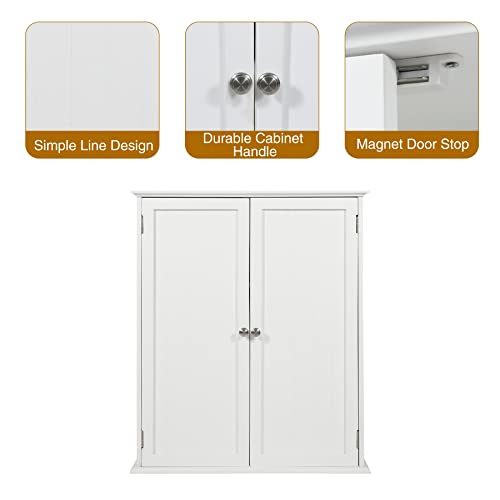 ALAPUR Bathroom Cabinet Wall Mounted,Over Toilet Storage Cabinet with 2 Doors and Adjustable Shelves,Wood Medicine Cabinet for Bathroom, White