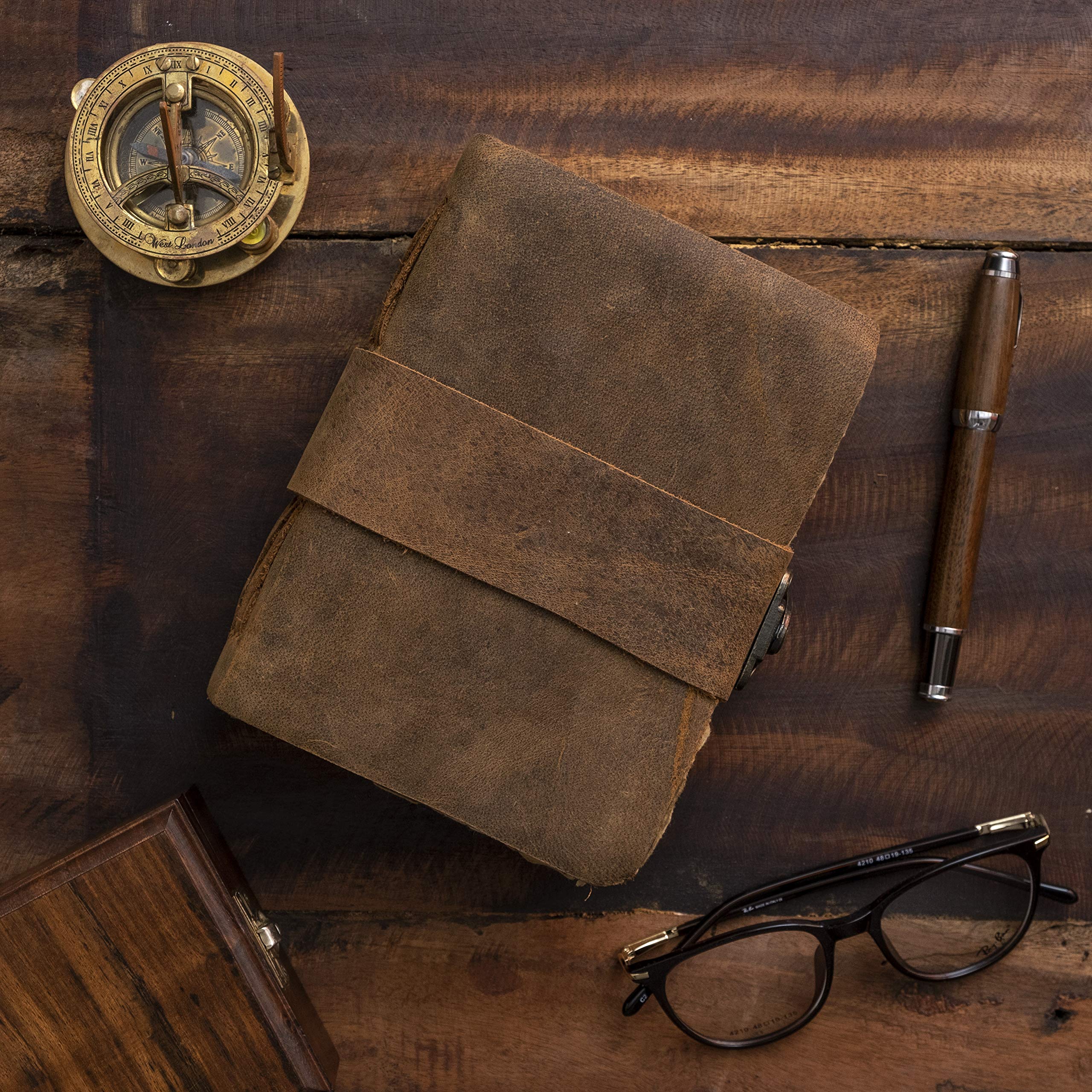 NomadCraftsCo. Vintage Leather Journal - Lock Closure, Book of Shadows Journal, Grimoire Journal, Witch Journal, Vintage Journal 240 pages Antique Deckle Edge Paper