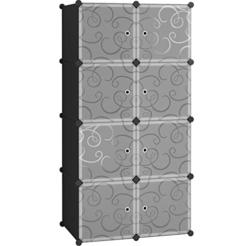 C&AHOME Cube Storage Organizer with Doors, 8-Cube Shelves, Closet Cabinet, DIY Plastic Modular Bookshelf, Storage Shelving Ideal for Bedroom, Living Room, 24.8" L × 12.4" W × 48.4" H Black UGSHS3008A