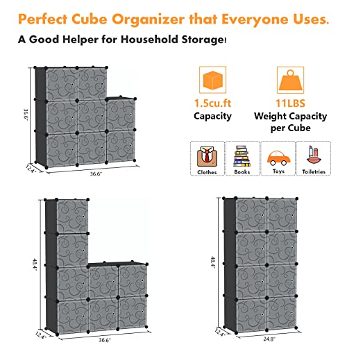 C&AHOME Cube Storage Organizer with Doors, 8-Cube Shelves, Closet Cabinet, DIY Plastic Modular Bookshelf, Storage Shelving Ideal for Bedroom, Living Room, 24.8" L × 12.4" W × 48.4" H Black UGSHS3008A