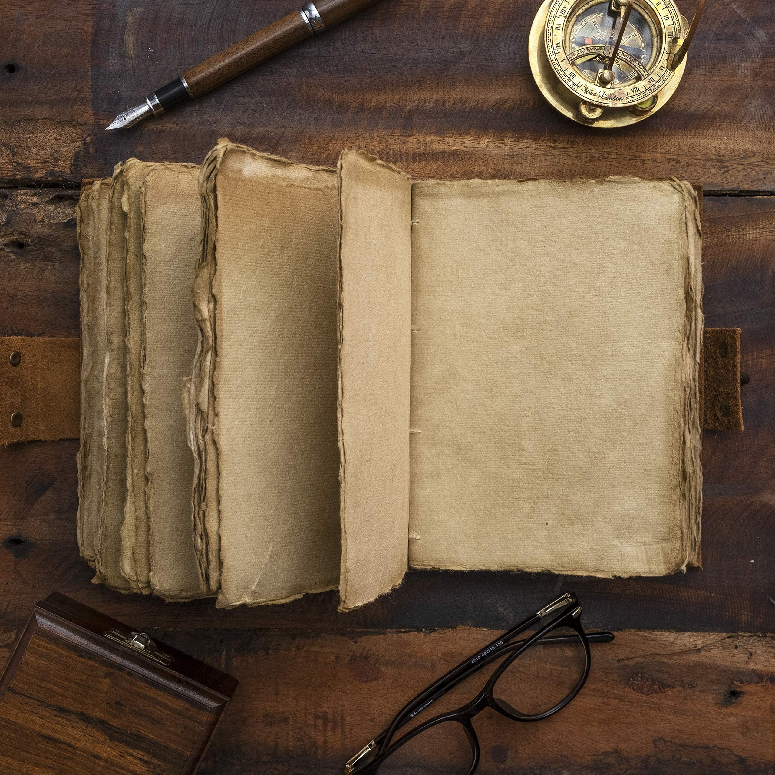 NomadCraftsCo. Vintage Leather Journal - Lock Closure, Book of Shadows Journal, Grimoire Journal, Witch Journal, Vintage Journal 240 pages Antique Deckle Edge Paper
