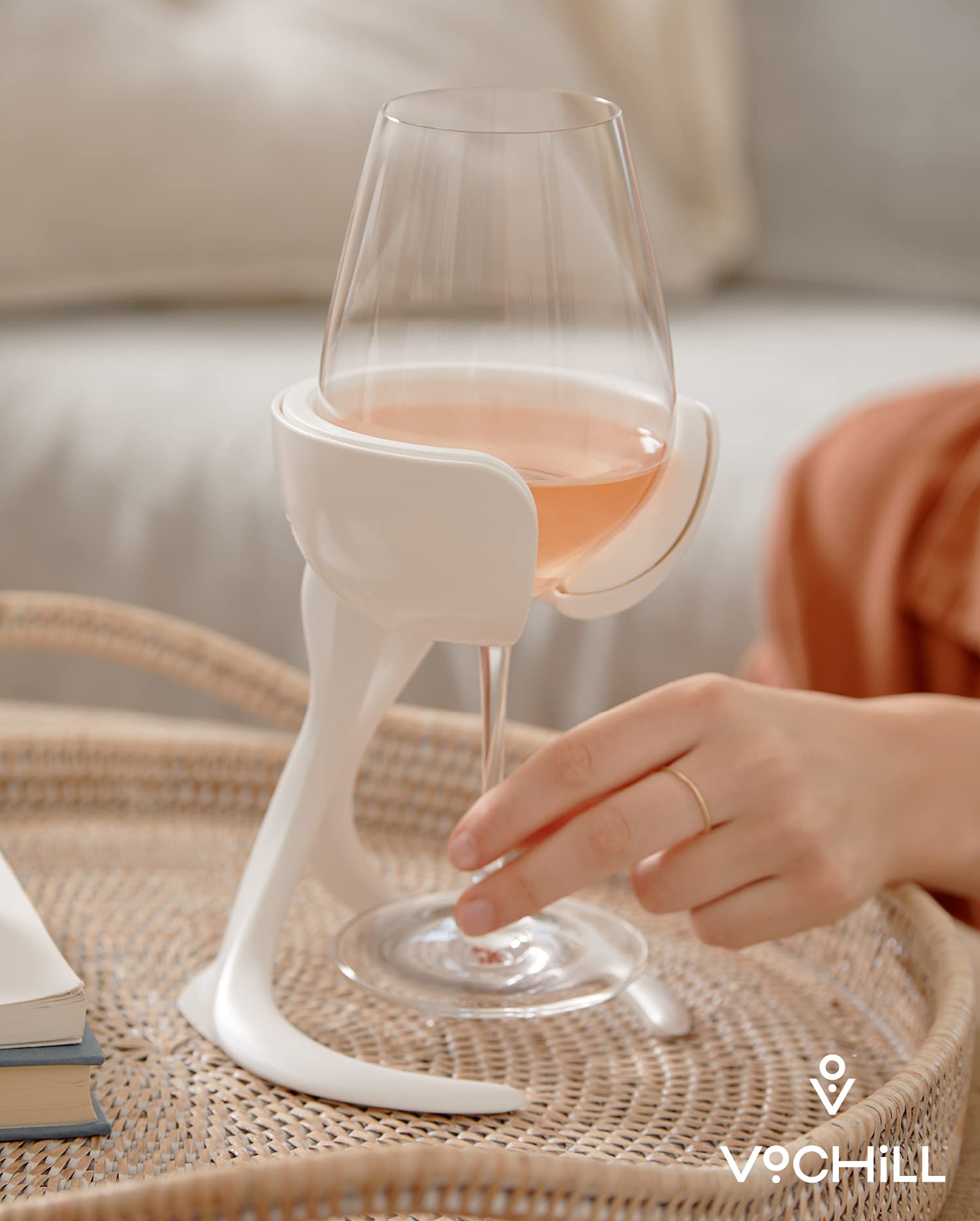 VoChill Stemmed Wine Glass Chiller | Smart & stylish | Radically cool wine tool – keeps wine perfectly chilled in your glass | Refreezable Chill Cradle actively chills (Quartz, Single VoChill)