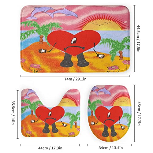 Bad Cute Bunny 4 Piece Shower Curtain Sets, with Non-Slip Rugs, Toilet Lid Cover and Bath Mat, Durable and Waterproof for Bathroom Decor Accessory Set 72" X 72"