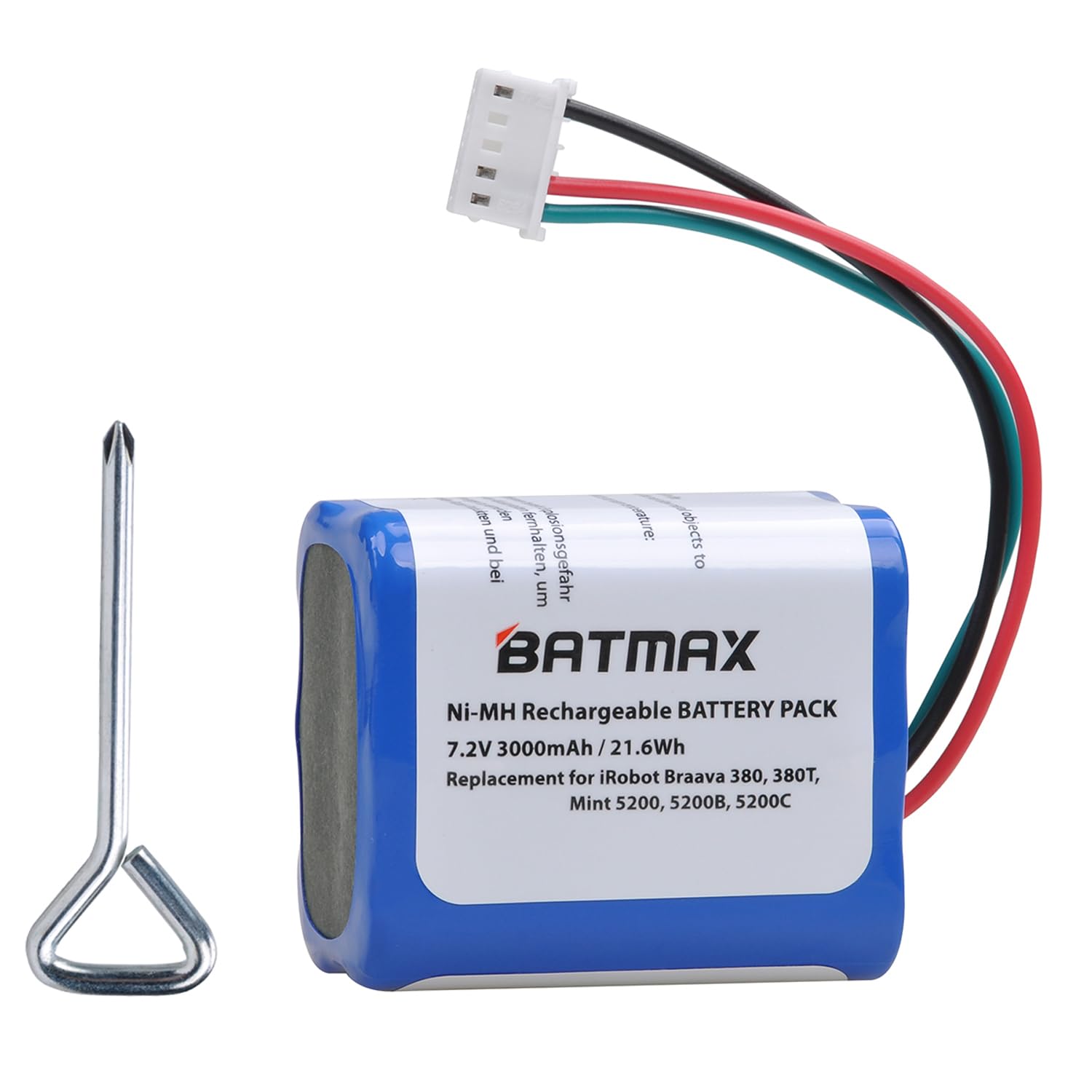Batmax 3000mAh Ni-MH Battery Compatible with iRobot Braava 380 380t 390t Mint 5200 5200B 5200C Vacuum Cleaner