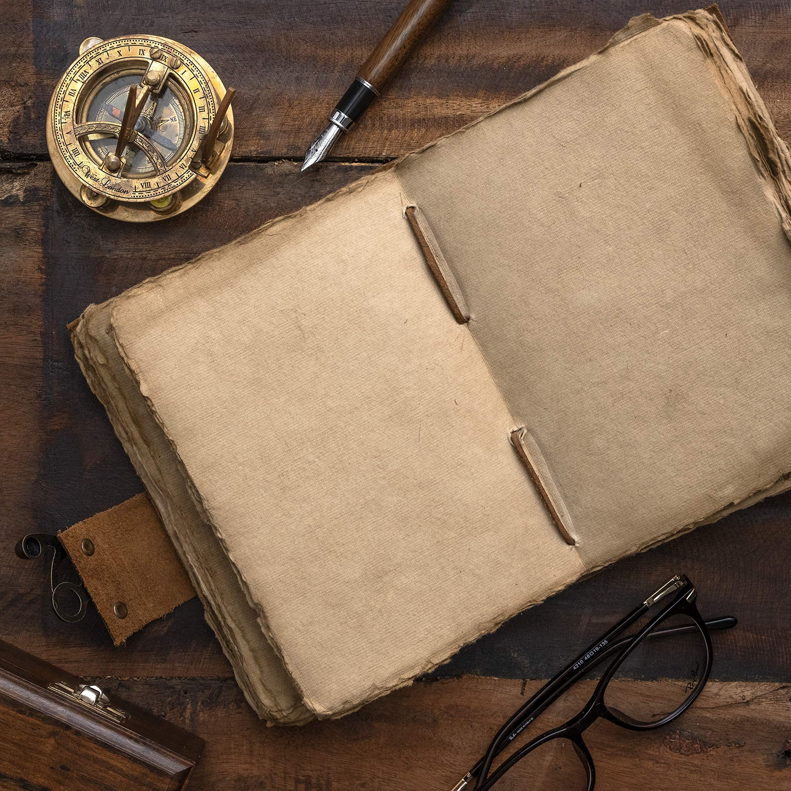 NomadCraftsCo. Vintage Leather Journal - Lock Closure, Book of Shadows Journal, Grimoire Journal, Witch Journal, Vintage Journal 240 pages Antique Deckle Edge Paper
