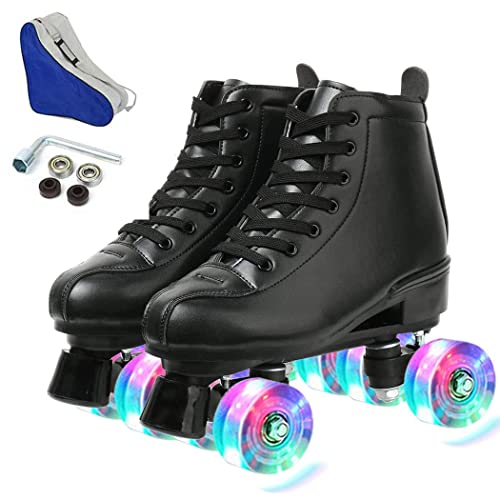 MAOWAO Roller Skates Women, Outdoor High Top PU Leather Women Roller Skates, Adjustable Indoor Double Row Skates for Beginner Adults Girls Men with Carry Bag