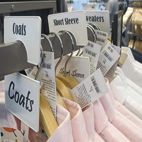 TraGoods 16 Pack White Clothing Rack Size Dividers Plus 60 Labels (1 Inch) and 16 Large Blank Labels, Large Rectangular Clothing Closet Dividers (Pearl White)