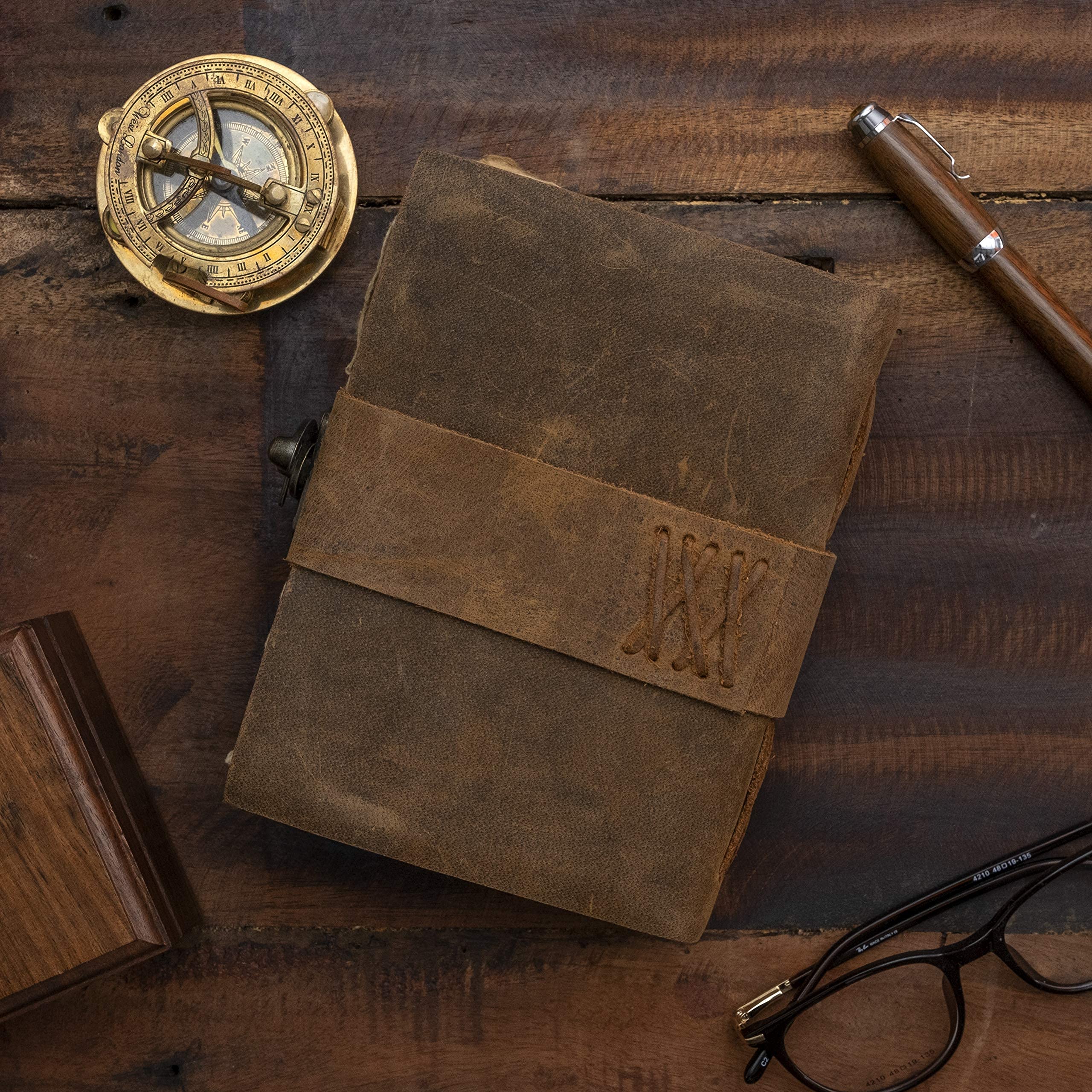 NomadCraftsCo. Vintage Leather Journal - Lock Closure, Book of Shadows Journal, Grimoire Journal, Witch Journal, Vintage Journal 240 pages Antique Deckle Edge Paper