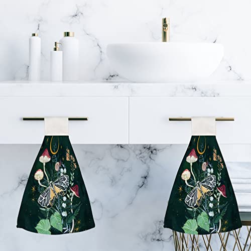 Kitchen Towel-Mushroom Moth Art Painting-Hand Towels Tie Towel Soft Microfiber Absorbent Washcloth Also for Bathroom Hand Sink Laundry Room RV Tabletop 2pcs