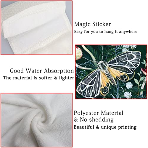Kitchen Towel-Mushroom Moth Art Painting-Hand Towels Tie Towel Soft Microfiber Absorbent Washcloth Also for Bathroom Hand Sink Laundry Room RV Tabletop 2pcs