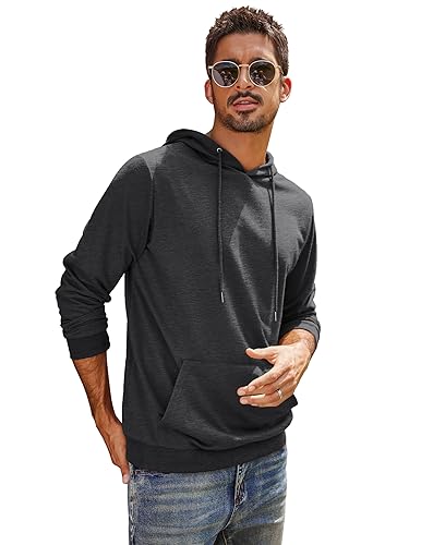 COOFANDY Men Casual Hooded Long Sleeve Sweatshirt Lightweight Pullover Hoodied Dark Grey