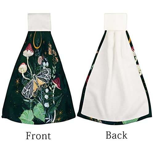 Kitchen Towel-Mushroom Moth Art Painting-Hand Towels Tie Towel Soft Microfiber Absorbent Washcloth Also for Bathroom Hand Sink Laundry Room RV Tabletop 2pcs