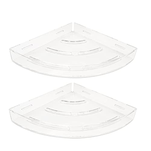 2 Pcs Adhesive Acrylic Corner Shower Caddy Shelf with Hooks Hollow Wall Mounted No Drilling Clear Corner Shelf for Shower Kitchen Organizer