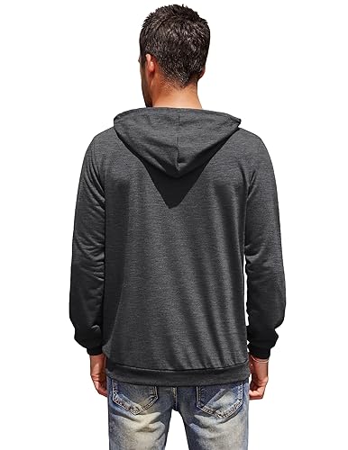 COOFANDY Men Casual Hooded Long Sleeve Sweatshirt Lightweight Pullover Hoodied Dark Grey