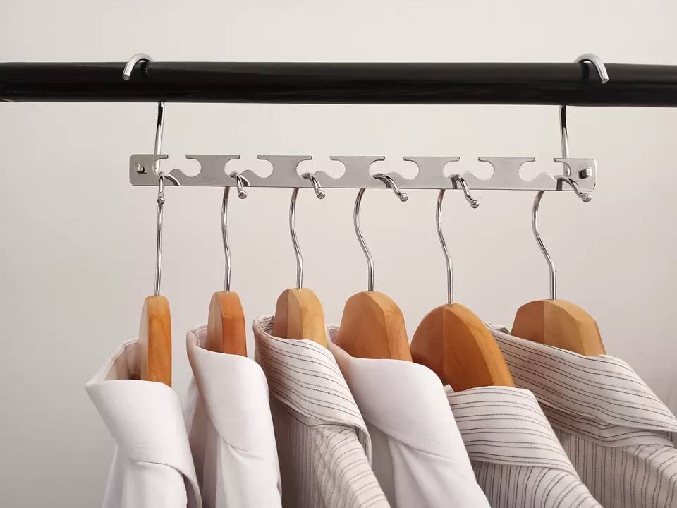 RWeLit Pack of 6 Magic Clothes Hangers Space Saving Hangers for Heavy Clothes Smart Closet Saver β Stainless Steel - Cascading Hangers Wardrobe Organizer Clothing Hanger Organizer Closet Space Saver