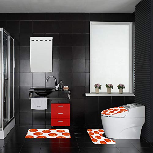 Bathroom Mat Rug Set Non Slip Including U-Shaped Contour Mat Toilet Seat Cover Red Basketball Balls Extra Soft Coral Fleece Memory Foam 3 Piece