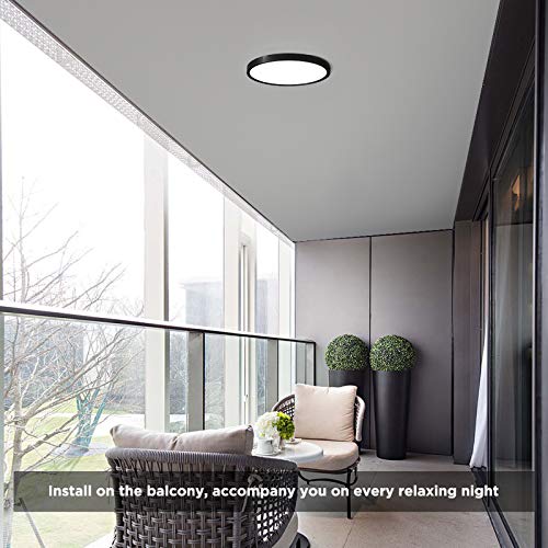 TALOYA 2 Pack LED Flush Mount Ceiling Light Black 5000K 8.9 Inch Round 18W=180W (Equivalent) Simple Lamp for Bedroom Hallway Low Ceilings Areas