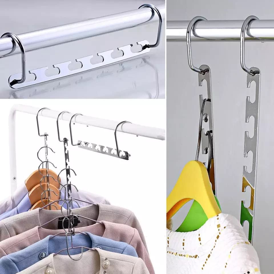 RWeLit Pack of 6 Magic Clothes Hangers Space Saving Hangers for Heavy Clothes Smart Closet Saver β Stainless Steel - Cascading Hangers Wardrobe Organizer Clothing Hanger Organizer Closet Space Saver