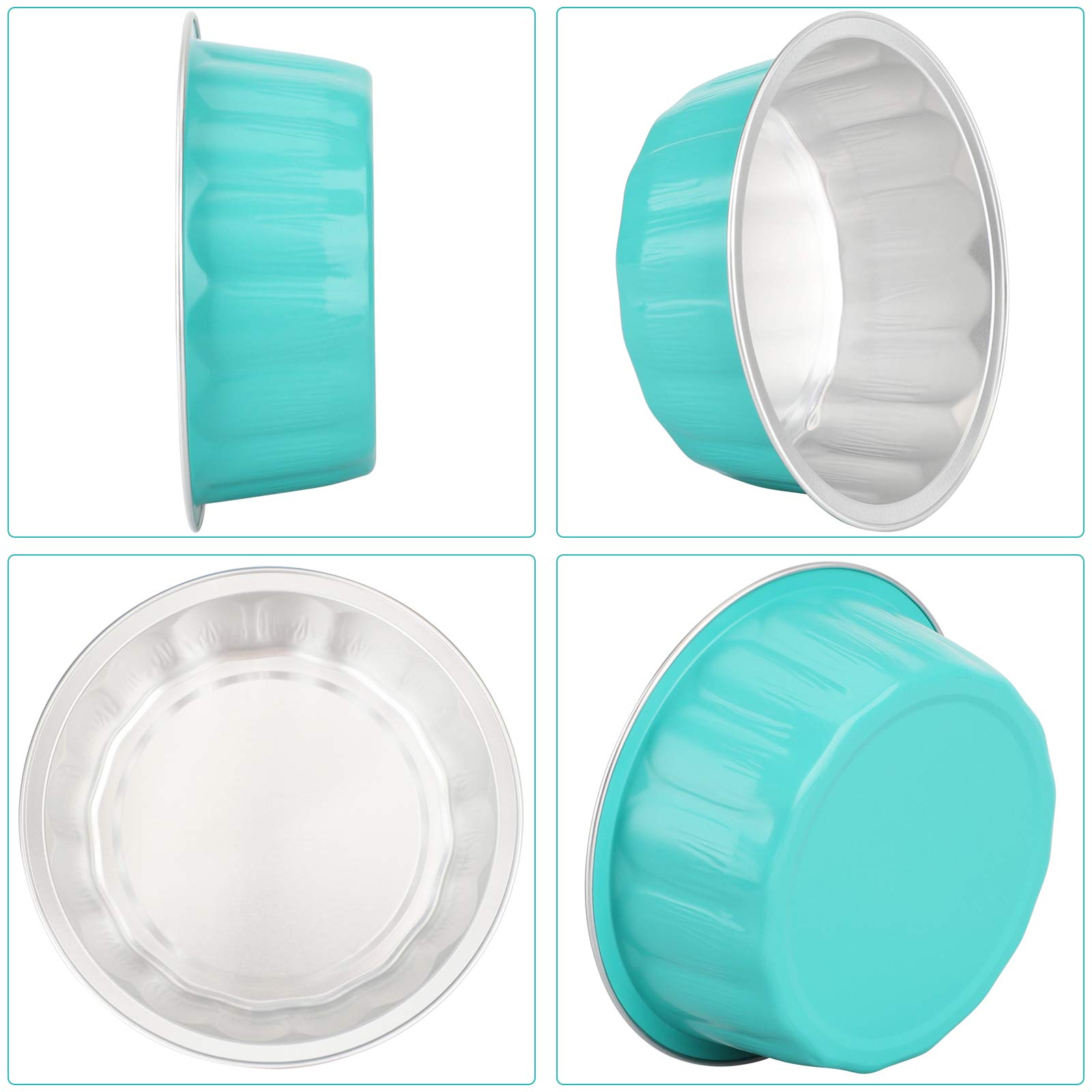Beasea 8 oz 50 Pack Disposable Ramekins with Lids, Aluminum Cups for Baking Elegant Blue Aluminum Foil Cups Creme Brulee Muffin Cupcake Baking Cup Mini Pudding Cups for Party Wedding Birthday