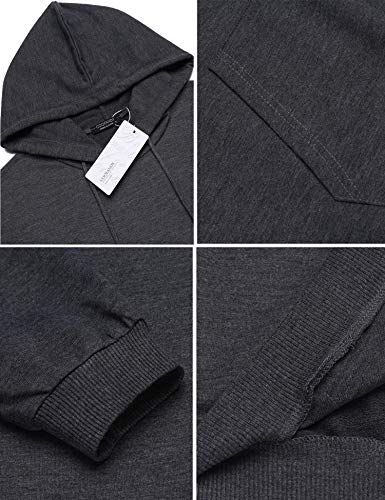 COOFANDY Men Casual Hooded Long Sleeve Sweatshirt Lightweight Pullover Hoodied Dark Grey