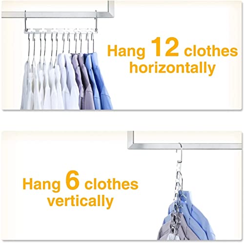 RWeLit Pack of 6 Magic Clothes Hangers Space Saving Hangers for Heavy Clothes Smart Closet Saver β Stainless Steel - Cascading Hangers Wardrobe Organizer Clothing Hanger Organizer Closet Space Saver