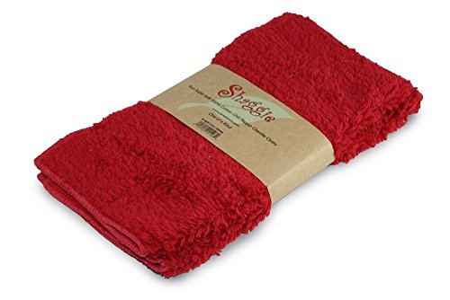 Janey Lynn Designs Cha Cha Chili Red Shaggies 10"x10" Cotton Chenille Washcloth