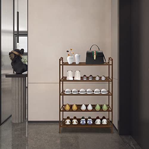 DNYSYSJ Bamboo Shoe Rack Organizer 5-Tier Shoe Shelf Storage Freestanding Shoes Shelf Stand for Entryway Hallway Closet (Brown)