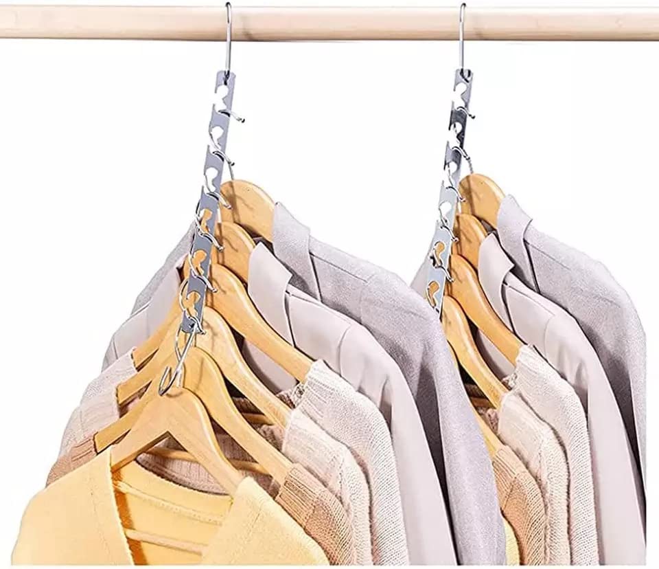 RWeLit Pack of 6 Magic Clothes Hangers Space Saving Hangers for Heavy Clothes Smart Closet Saver β Stainless Steel - Cascading Hangers Wardrobe Organizer Clothing Hanger Organizer Closet Space Saver