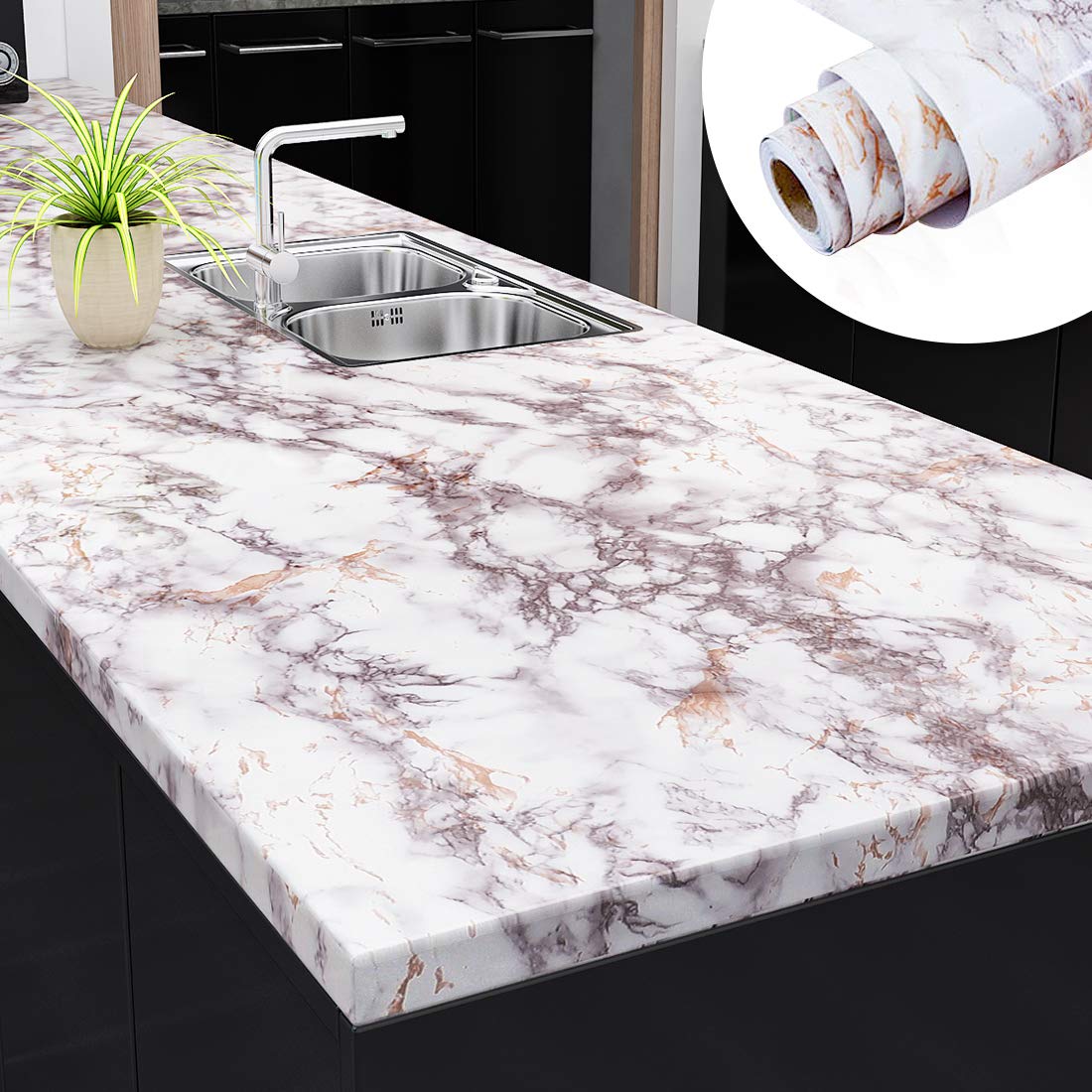 YENHOME Marble Wall Paper 200x30 inch Grey Brown Marble Contact Paper Self Adhesive Granite Peel and Stick Countertops Removable Wallpaper Waterproof Countertop Contact Paper for Kitchen Cabinets