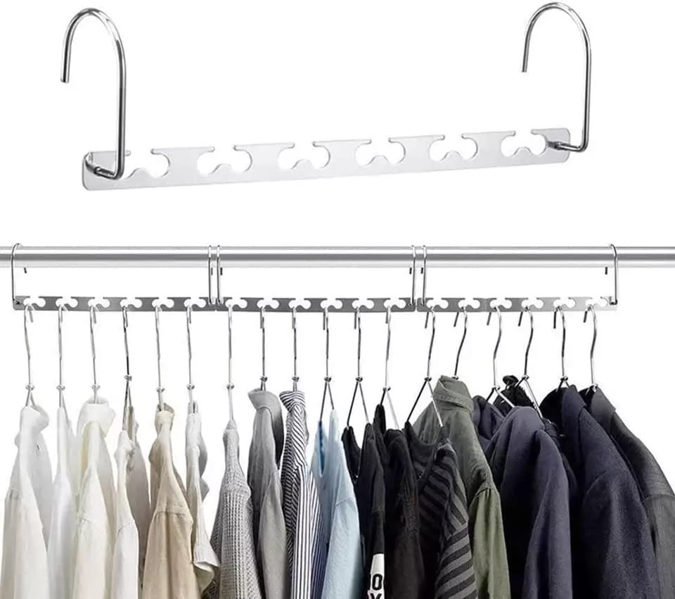 RWeLit Pack of 6 Magic Clothes Hangers Space Saving Hangers for Heavy Clothes Smart Closet Saver β Stainless Steel - Cascading Hangers Wardrobe Organizer Clothing Hanger Organizer Closet Space Saver