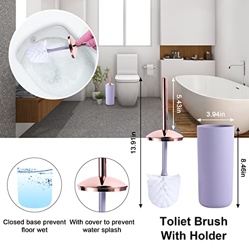 8 Pieces Purple Bathroom Accessories Set - Trash Can with Swing Lid,Soap Dispenser,Self Draining Soap Dish,Toilet Brush with Holder,Toothbrush Holder,Mouthwash Cup,Qtip Holder Dispensers