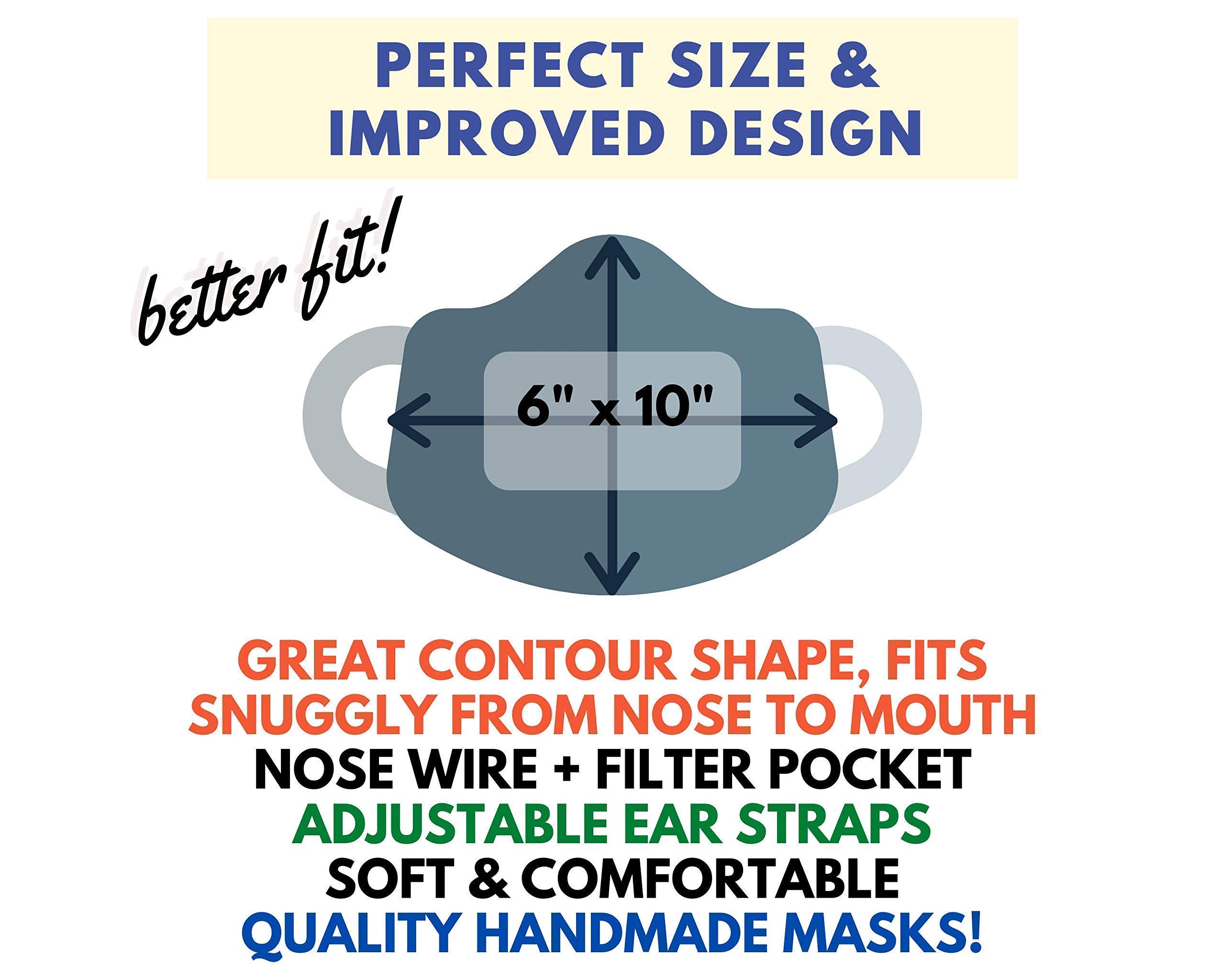 Hope Love Shine Checkered Face Masks w/Adjustable Ear Loops & Filter Pocket - Reusable, Washable Cloth Fabric Face Masks for Women, Men, Adult (Solid Black, Buffalo Plaid Red, Navy, White - 4 Pack)