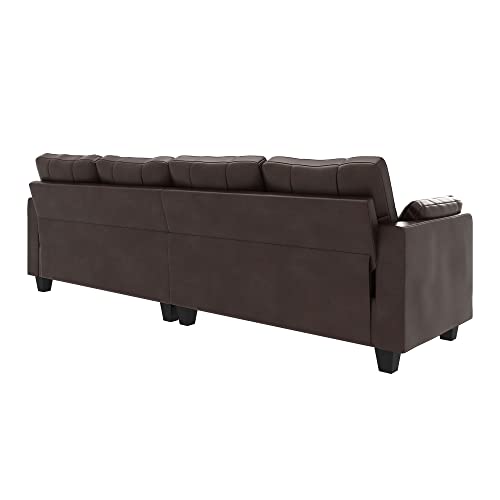 HONBAY Faux Leather Sectional Sofa Couch Reversible L Shaped Couch Sofa 4 Seat Sofa Sectional Couch for Small Apartment