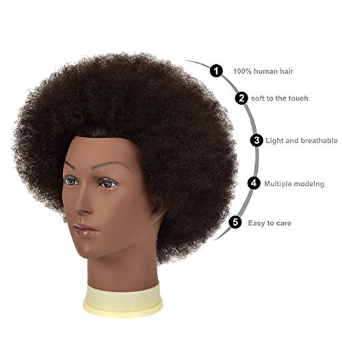 Kalyx Mannequin Head African American 100% Human Hair Cosmetology Afro Hair Manikin Head for Practice Styling Braiding(9INCH)