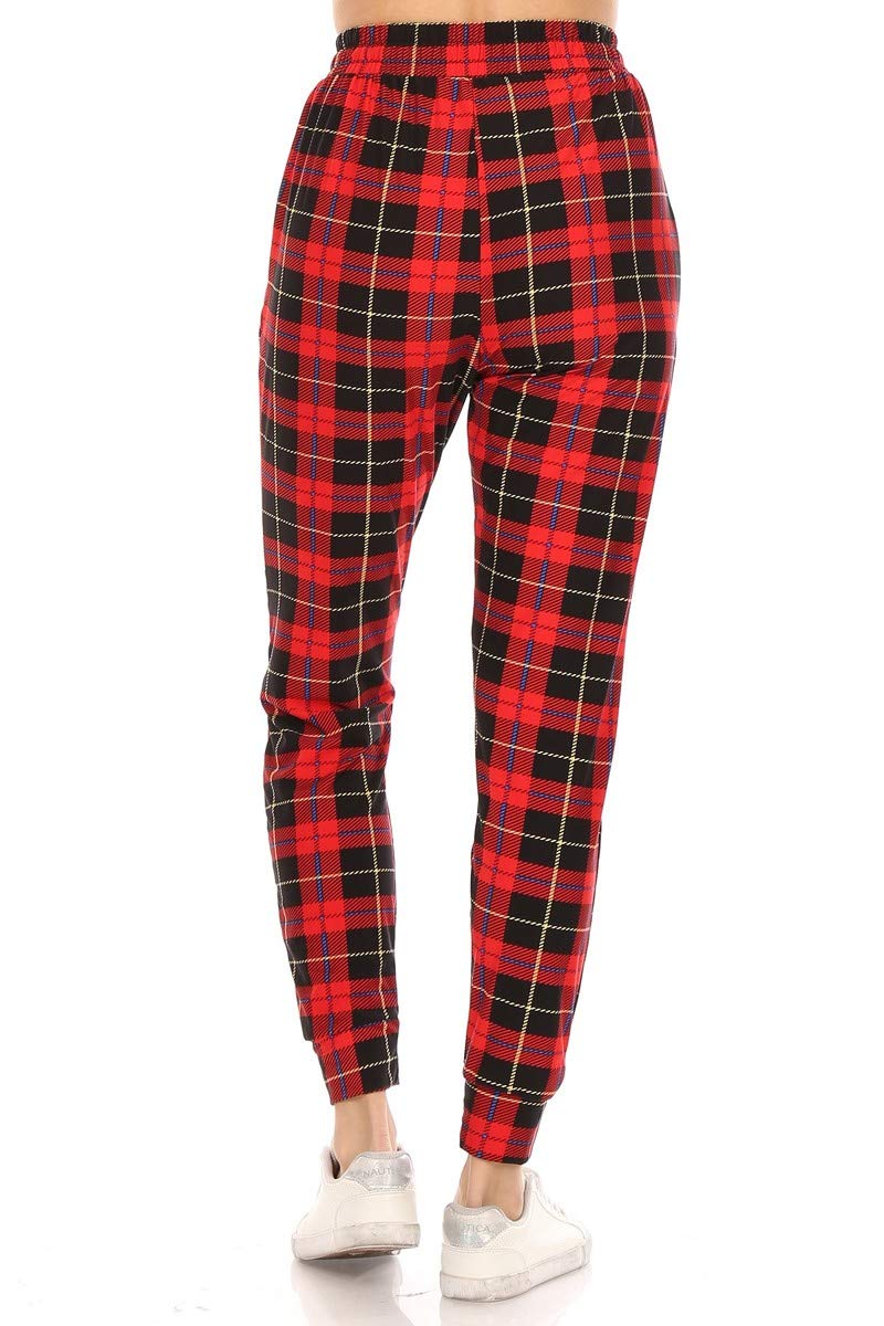 Leggings Depot JGA-S650-XL Holiday Plaid Print Jogger Track Pants w/Pockets, X-Large