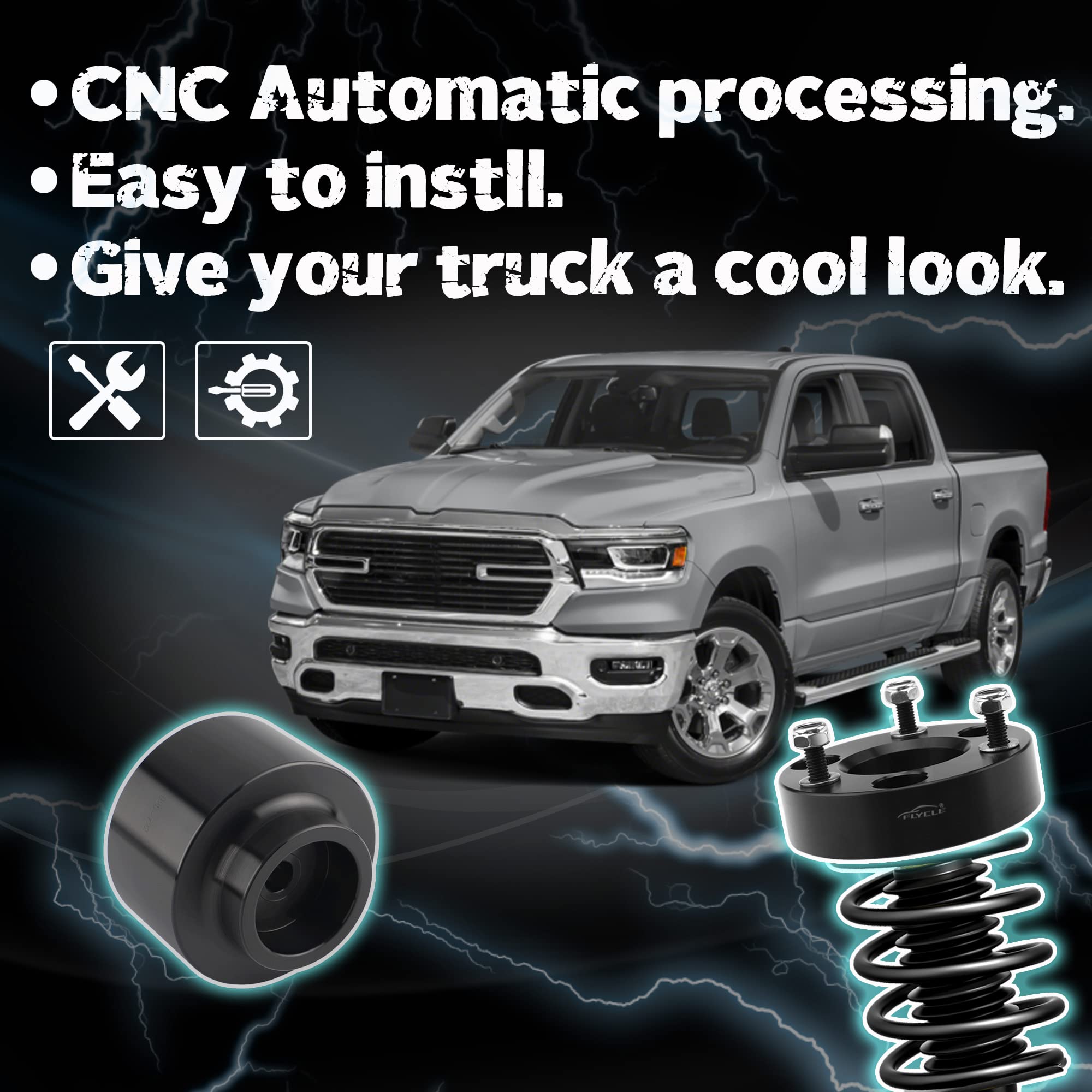 3 inch Front 2 inch Rear Leveling Lift Kits for 2009-2024 Ram 1500 4WD 4X4 Only, 3 Inch Front Strut Spacers and 2 Inch Rear Lift Spacers for Ram 1500