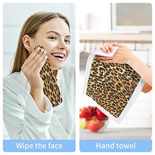 Blueangle 4 Pack Vintage Leopard Print Washcloths – Soft Face Towels, Gym Towels, Hotel and Spa Quality, Reusable Fingertip Towels(963)