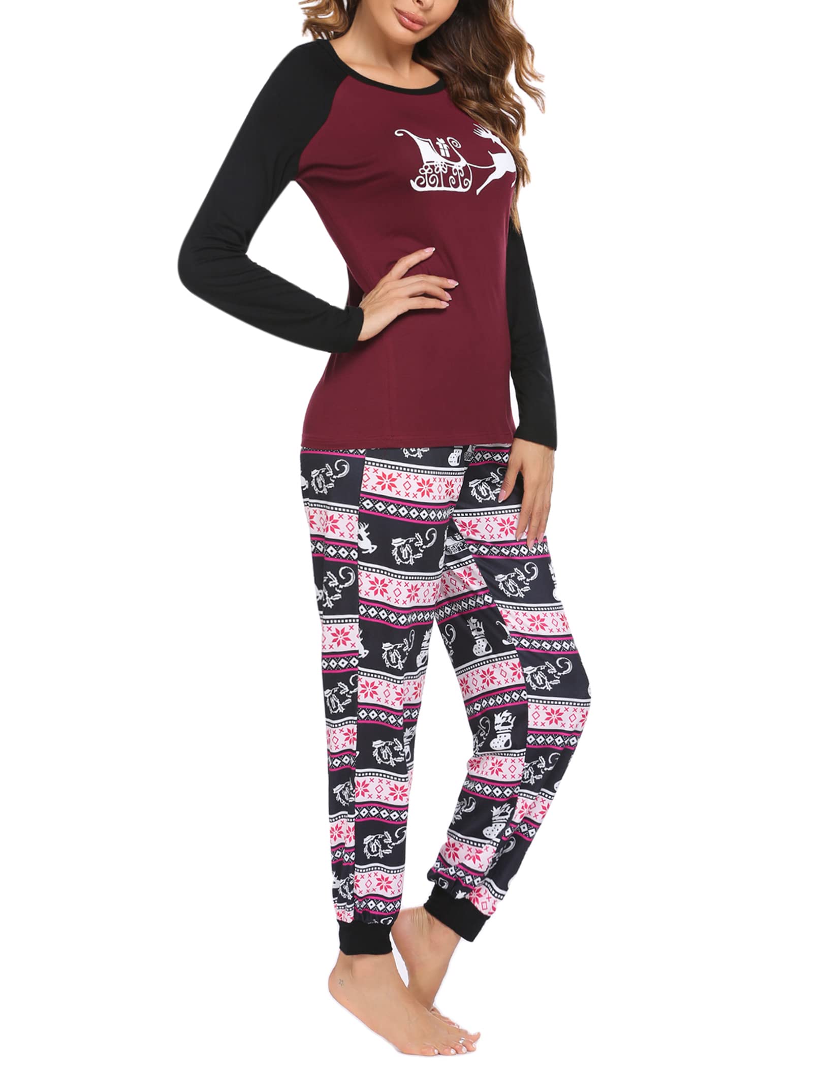 Ekouaer Women's Pjs Set Christmas Pajama Pants and Tops Long Sleeve Sleepwear Soft Night Wear for Ladies