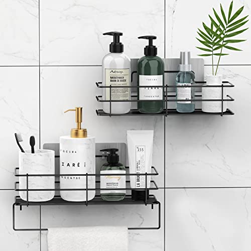 WECVLAG 6 Piece Shower Caddy Set, Shower Shelves with Adhesive Hooks, No Drilling Stainless Steel Shower Rack, Wall Mounted Rustproof Shower Organizer Storage for Bathroom, Kitchen
