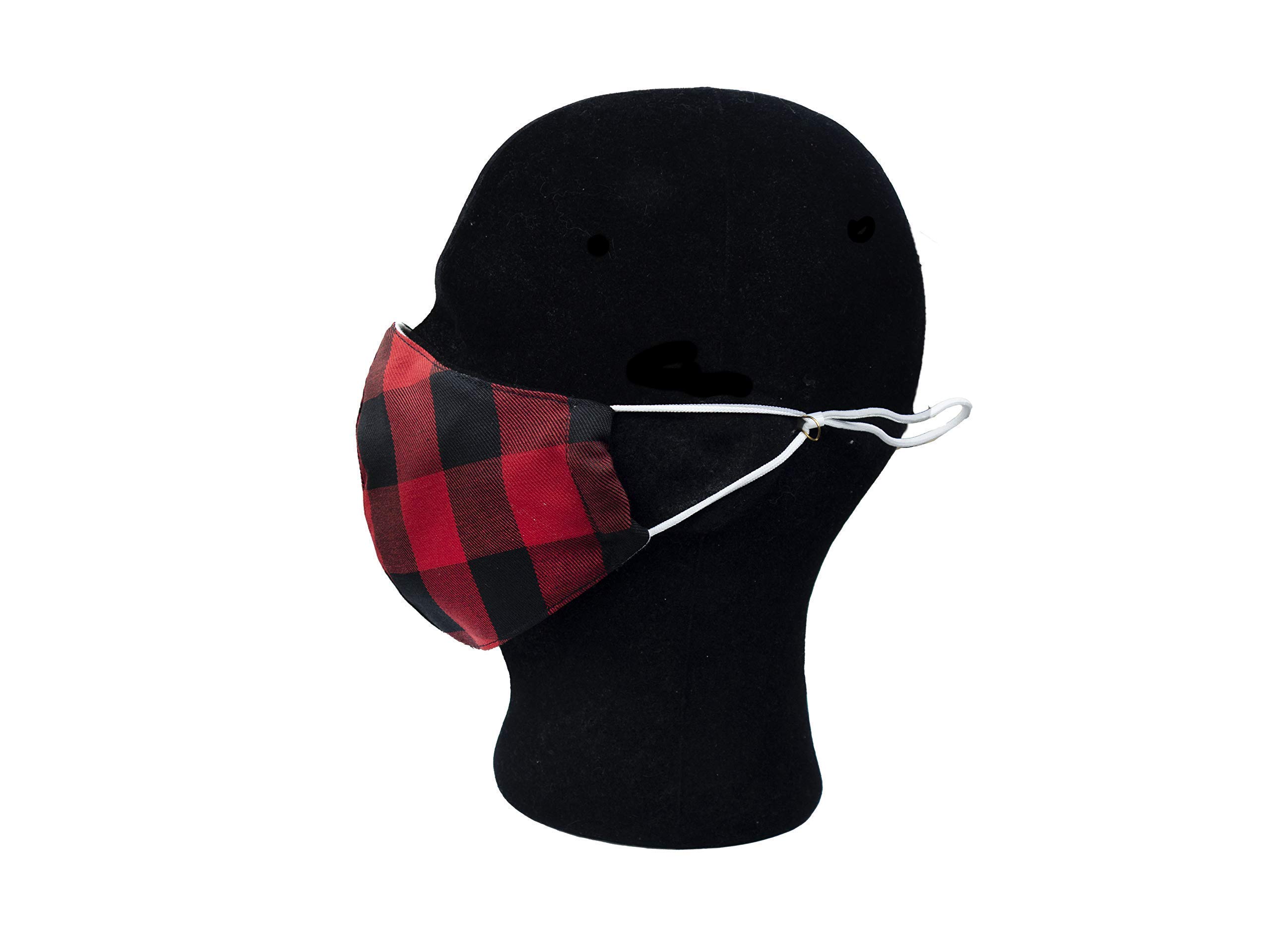 Hope Love Shine Checkered Face Masks w/Adjustable Ear Loops & Filter Pocket - Reusable, Washable Cloth Fabric Face Masks for Women, Men, Adult (Solid Black, Buffalo Plaid Red, Navy, White - 4 Pack)