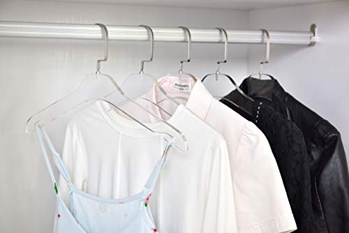 Quality Clear Acrylic Clothing Hangers β 5-Pack, Stylish Clothes Hanger with Silver Hooks - Coat Hanger for Dress, Suit - Closet Organizer Adult Hangers - Space Saving Cloth Hangers (Silver Hook, 5)