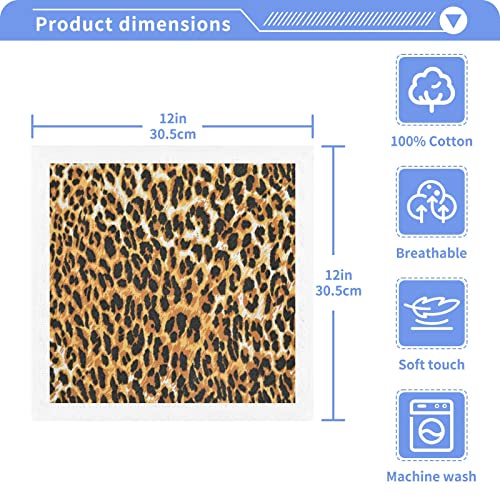 Blueangle 4 Pack Vintage Leopard Print Washcloths – Soft Face Towels, Gym Towels, Hotel and Spa Quality, Reusable Fingertip Towels(963)