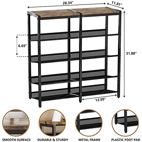 Lamerge Shoe Rack Storage Organizer, 5-Tier Shoe Storage Shelf for 16 Pairs,Stackable Shoe Shelf with 4 Metal Mesh Shelves /wood tabletop,for Entryway, Hallway, Closet, Dorm Room,Rustic Brown