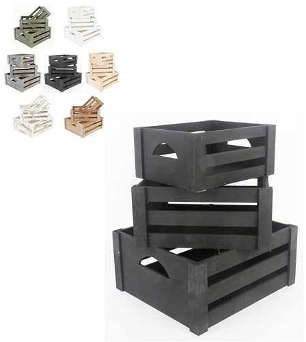 ITALIA Large, Size (L) 14.4 x 12.8 x 6.4 H (M) 12.4 x 10.8 x 5.6 H (S) 10.4 x 8.8 x 4.8 H 3 PC Nested, Solid Black,wood crates Multipurpose Wood Crafted